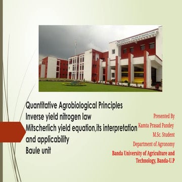 Quantitative Agrobiological Principles, Inverse yield nitrogen law, Mitscherlich yield equation ...