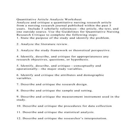 Quantitative Article Analysis WorksheetAnalyze and critique a qu.docx
