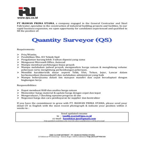 Quantity Surveyor (civil engineer) | PDF