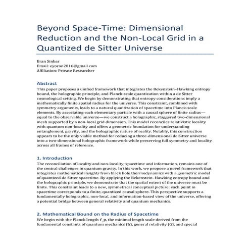 Dimensional Reduction and the Non-Local Grid in a Quantized de Sitter ...
