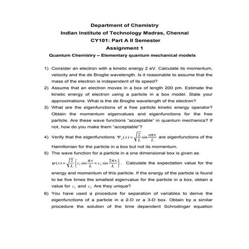 Quantum assignment | PDF | Physics | Science