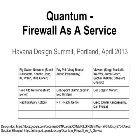 Quantum firewall as a service open stack havana design summit, portland ...