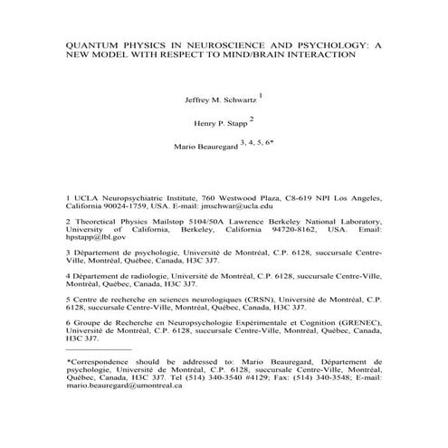 Quantum physics in neuroscience and psychology a new theory with ...