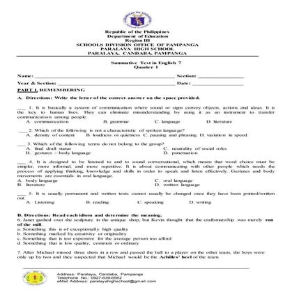 Quarter 1 summative test -english-7 | DOCX