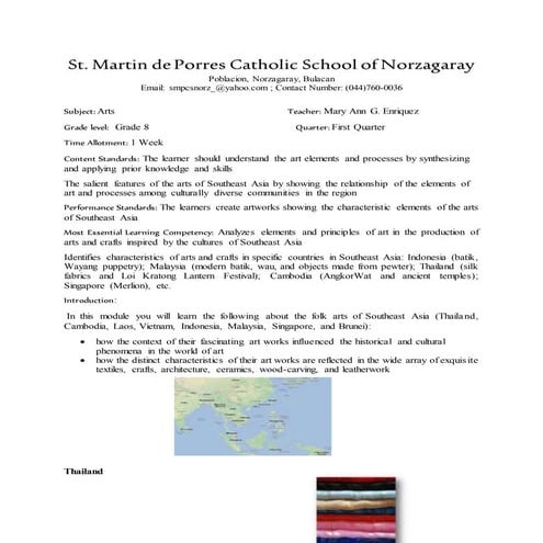 MAPEH 8 Arts Quarter 1 (Fabrics) | PPTX