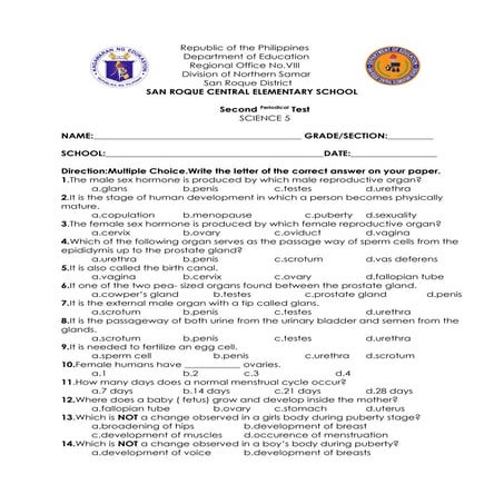 QUARTER 2 SCIENCE TEST PAPER in Grade 5cx | DOCX