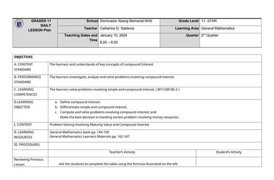 LESSON PLAN IN GRADE 8 MATH FACTORING BY GCMF | PDF