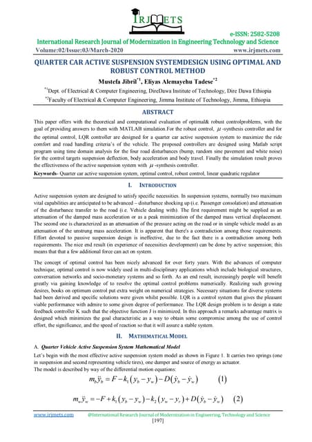 Modeling And Simulation Of Vehicle Windshield Wiper System Using H Infinity Loop Shaping And