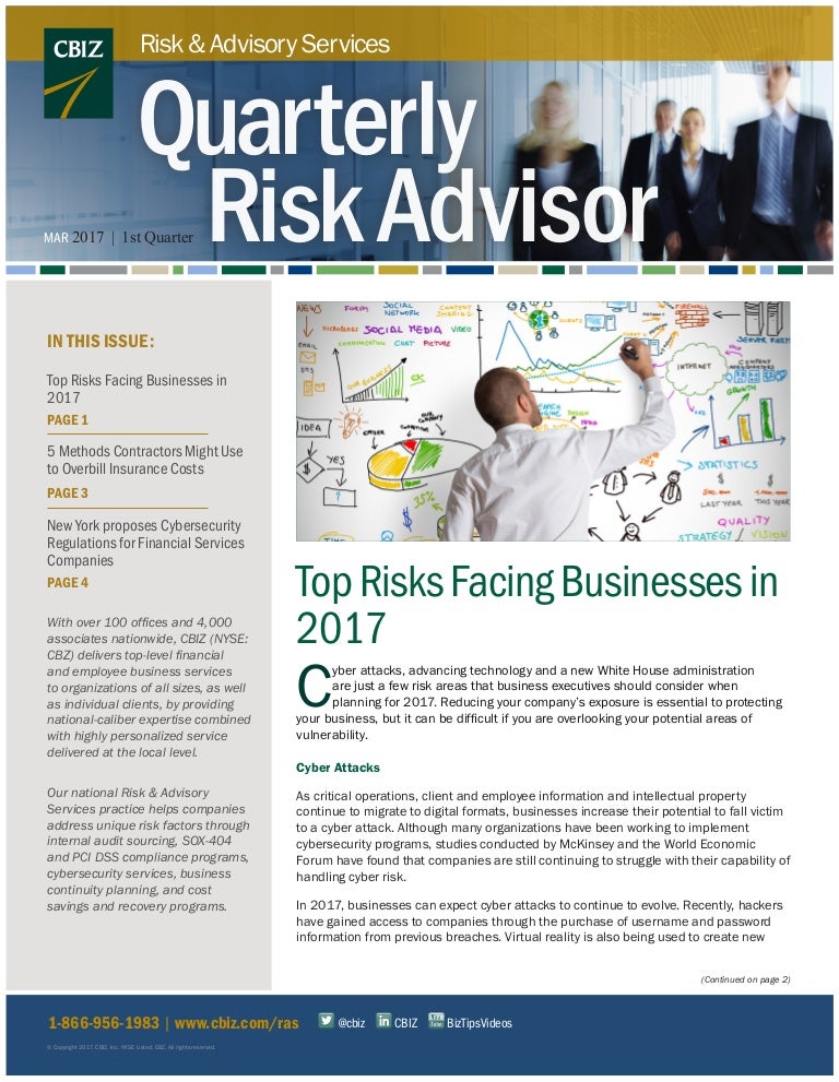 Risk & Advisory Services: Quarterly Risk Advisor March 2017