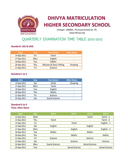 Pre-primary exam time-table | PDF