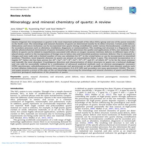 QUARTZ MINERALOGY PAPER -MINERAL CHEMIS | PDF