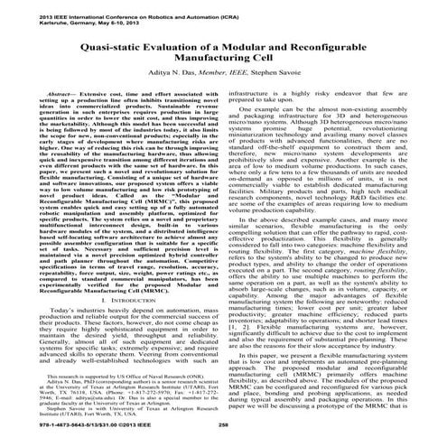 Quasi Static Evaluation Of A Modular And Reconfigurable Manufacturing