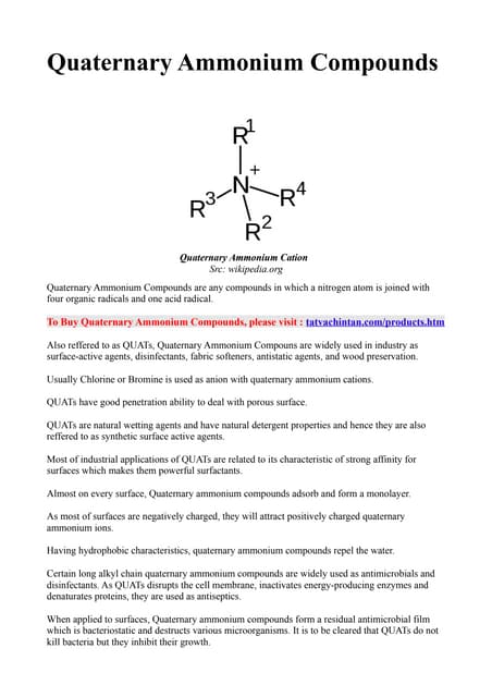 A Detailed Study On Quaternary Ammonium Compound | PDF | Chemistry ...