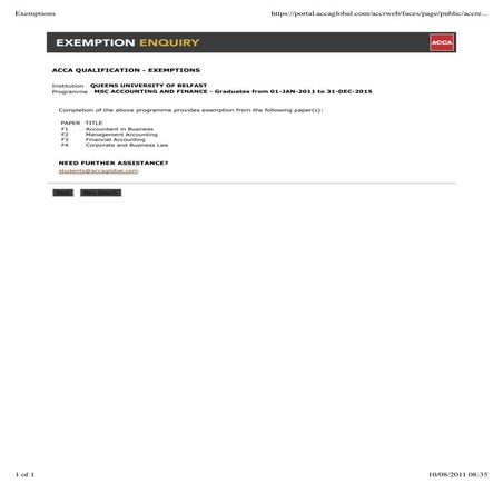 QUB ACCA Exemptions | PDF
