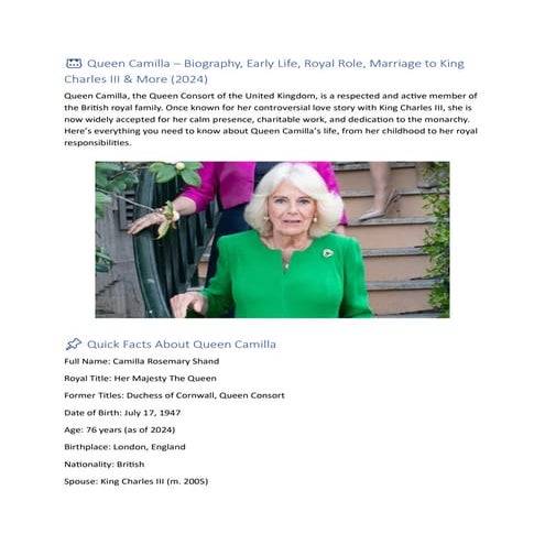 Queen Camilla Life Biography The Celeb Post | PDF