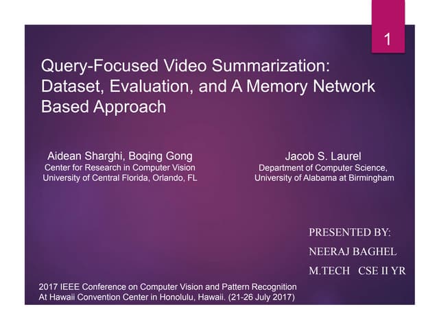 Query Focused Video Summarization Ppt