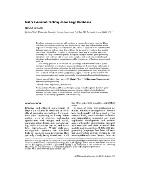 Query Evaluation Techniques For Large Databases Pdf