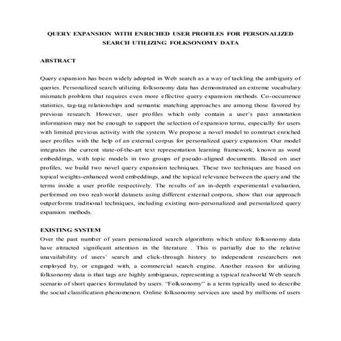 QUERY EXPANSION WITH ENRICHED USER PROFILES FOR PERSONALIZED SEARCH UTILIZING FOLKSONOMY DATA | DOCX