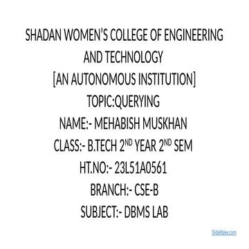 Querying ppt for the explanation of query in dbms | PPTX