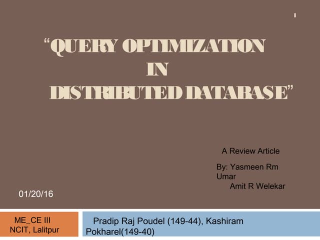Query optimization and challenges in DDBMS with Review Algorithms. | PPT Query optimization and challenges in DDBMS with Review Algorithms. | PPT
