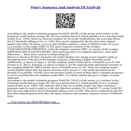 Query Sequence And Analysis Of Verify3D | PDF