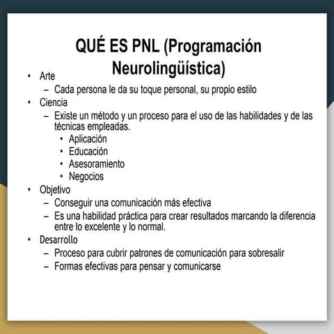 Qué es pnl (programación neurolinguistica) | PPTX