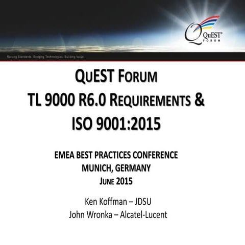 QuEST Forum TL 9000 R6.0 Requirements & ISO 9001:2015 | PDF