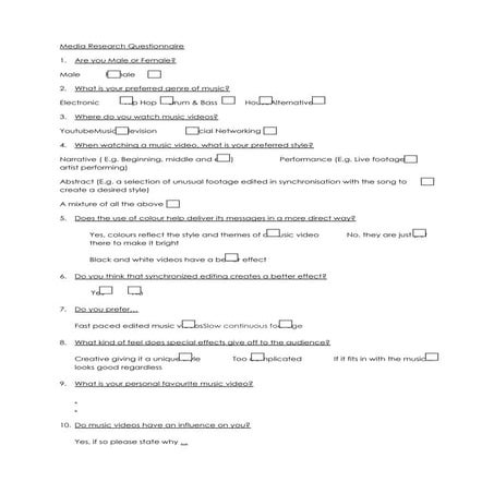 Music video questionnaire primary research | DOCX