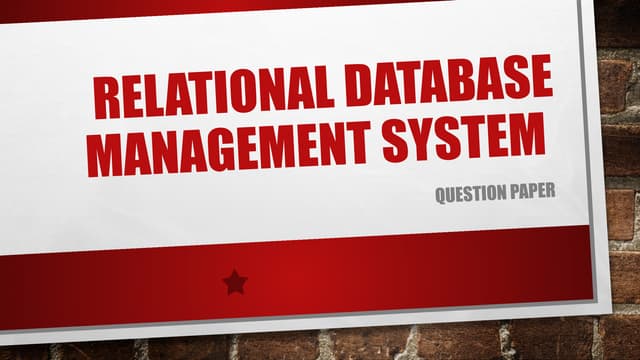 Question Pptx Relational Database Management System Ppt