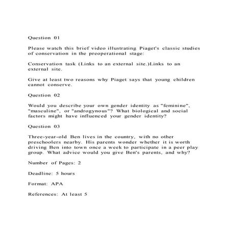 Question 01Please watch this brief video illustrating Piaget | PDF