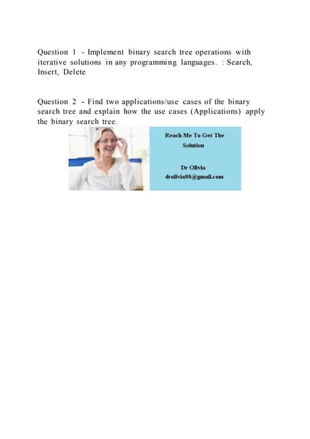 Question 1 Implement Binary Search Tree Operations With Iterative Pdf