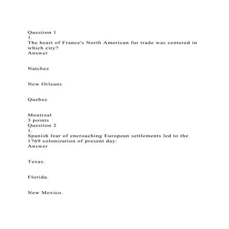 Question 11. The heart of Frances North American fur trade w.docx ...