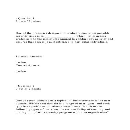 · Question 12 out of 2 pointsOne of the processes design.docx