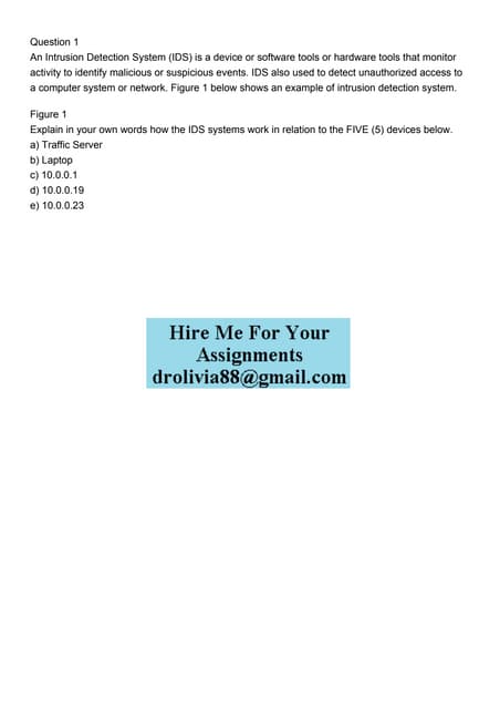 Question 1 An Intrusion Detection System Ids Is A Device Pdf