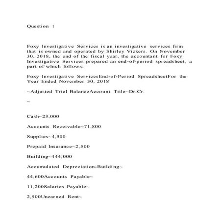 Question 1Foxy Investigative Services is an investigative se | DOCX