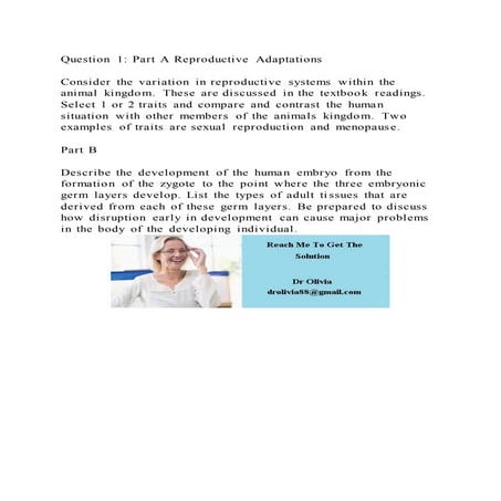 Question 1 Part A Reproductive AdaptationsConsider the variatio | DOCX