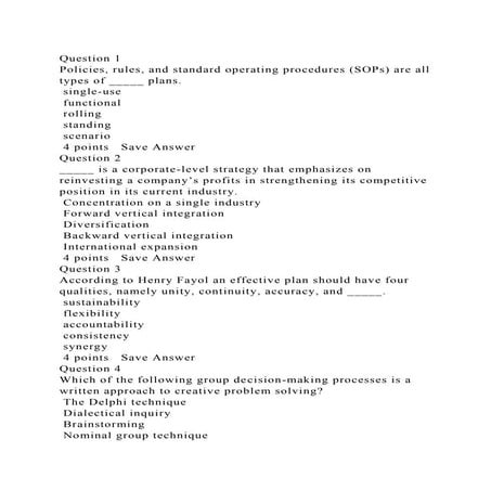 Question 1Policies, rules, and standard operating procedures (SOPs.docx
