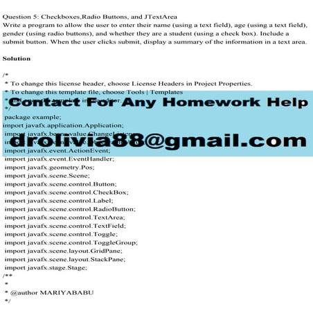 Question 5 Checkboxes Radio Buttons And Jtextareawrite A Program Pdf
