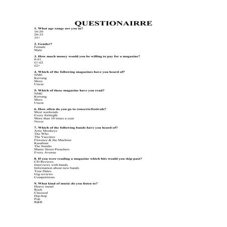 Music questionnaire | DOCX