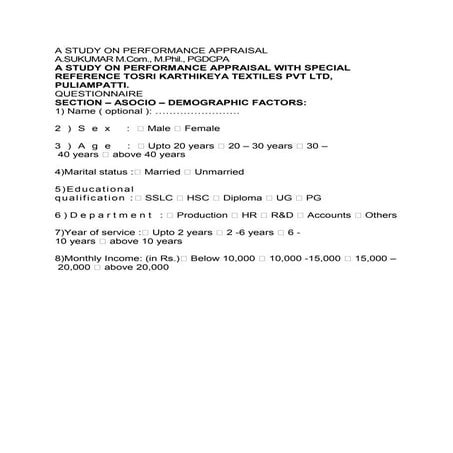 Questionair | DOCX | Human Resources | Business