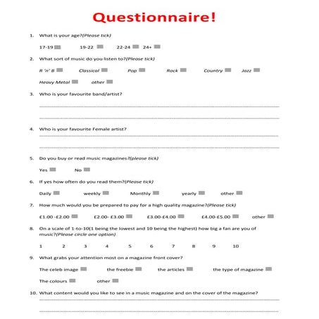 Pop magazine questionnaire