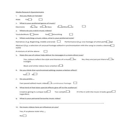 Music video questionnaire primary research | DOCX