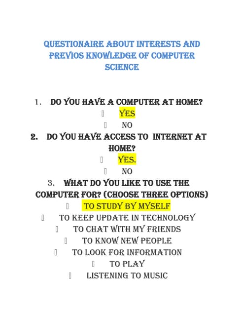 Questionnaire on the use of technology in the classroom | DOC