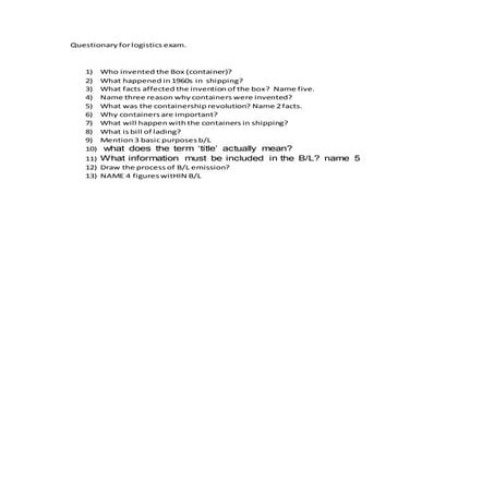 Questionary 2 for logistics exam | DOCX