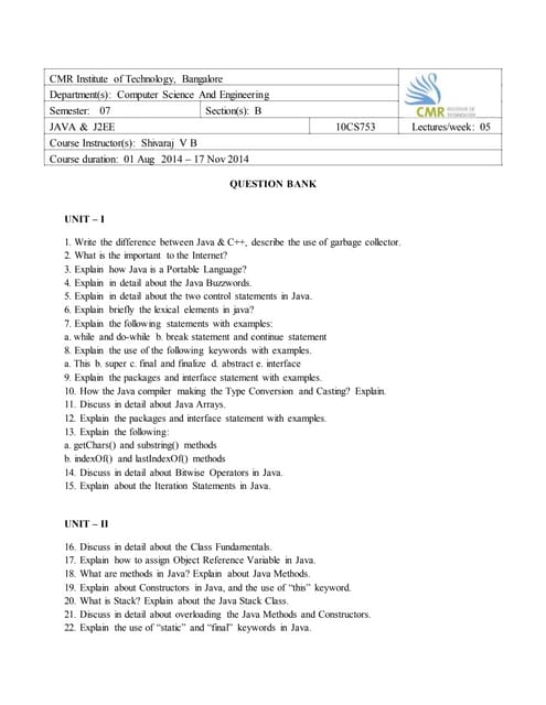 Java question bank | PDF