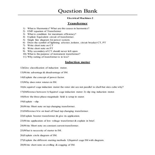 Question bank Electrical Machine | DOCX