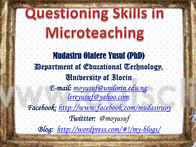 Skill of Questioning (Micro-Teaching) | PPTX