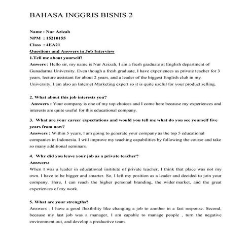 Question job interview | DOCX