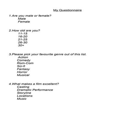 Short Film Questionnaire | DOCX