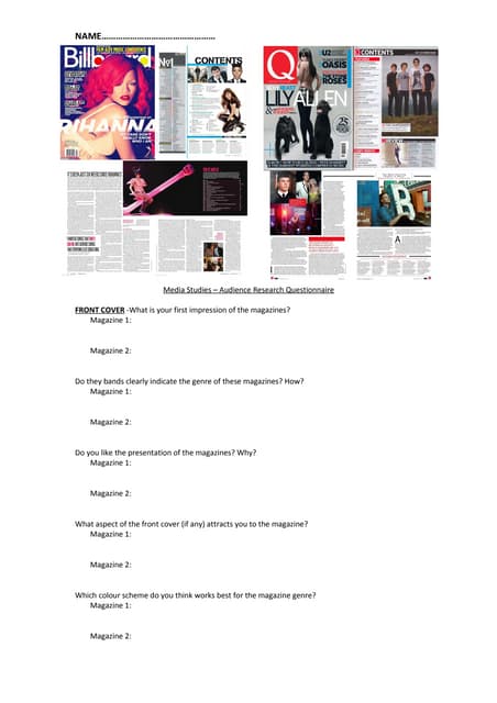 Front Cover Questionnaire | DOC